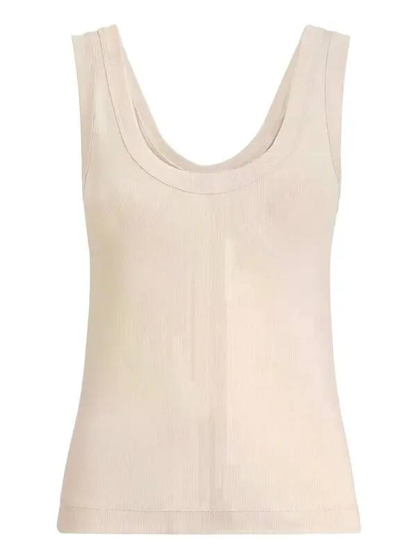 Brunello Cucinelli Ribbed Cotton Stretch Top With Monili Detail - Neutrals