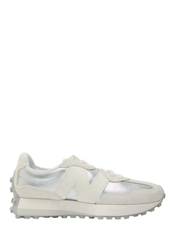 NEW BALANCE 327 Panelled Metallic Leather Sneakers - Silver