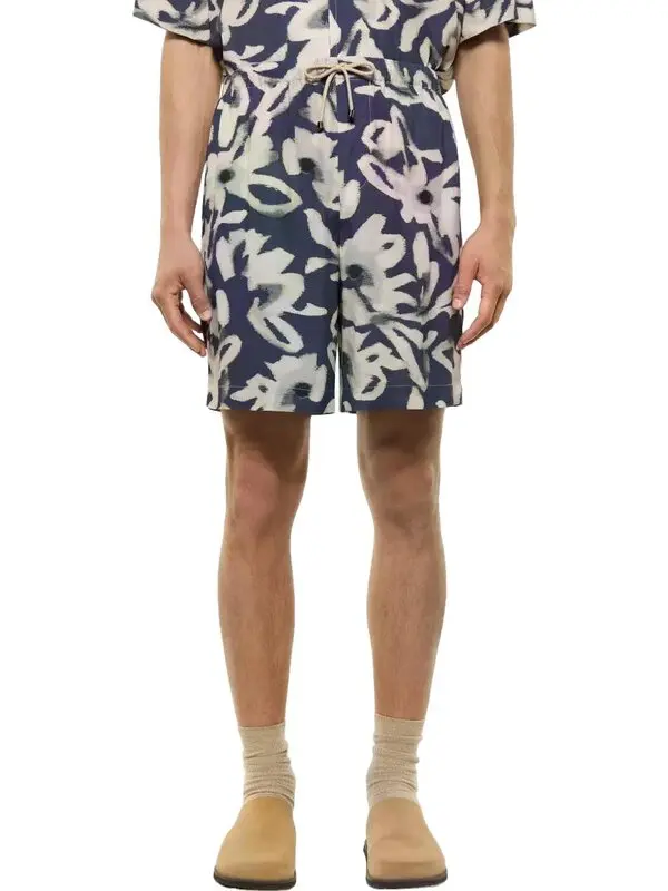 LANEUS Floral-print Drawstring-fastening Shorts - Blue