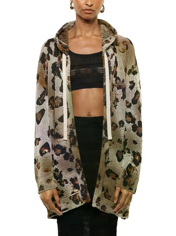 LANEUS Hooded Leopard-print Cardigan - Neutrals