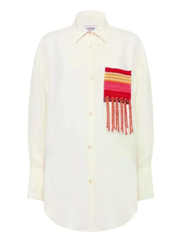 LANEUS Fringed Pocket Shirt - Neutrals