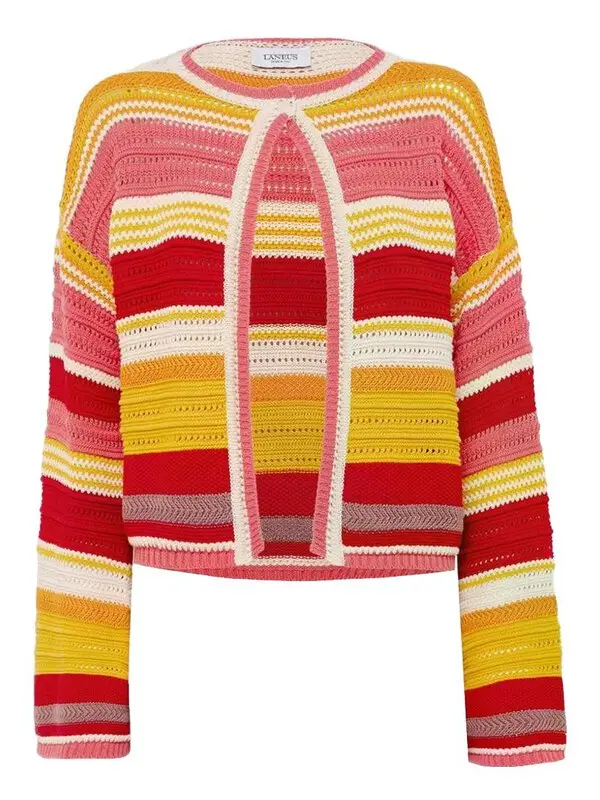 LANEUS Striped Knit Cardigan - Red