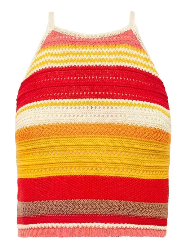 LANEUS Striped Knitted Halter Top - Red