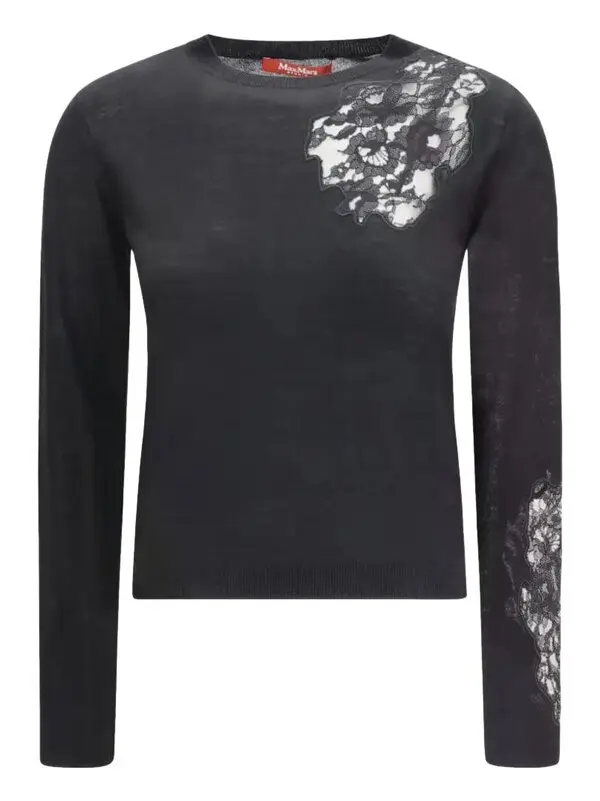 Max Mara Lace Appliqué Long Sleeve T-shirt - Black