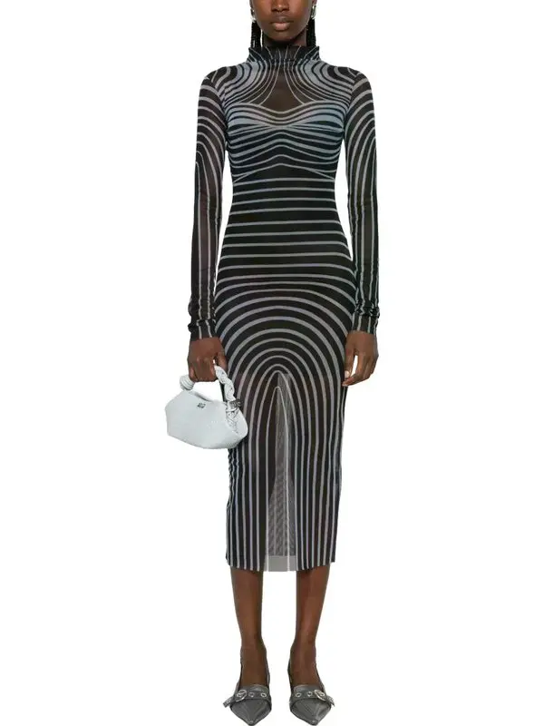 Patrizia Pepe Abstract Print Tulle Midi Dress - Black
