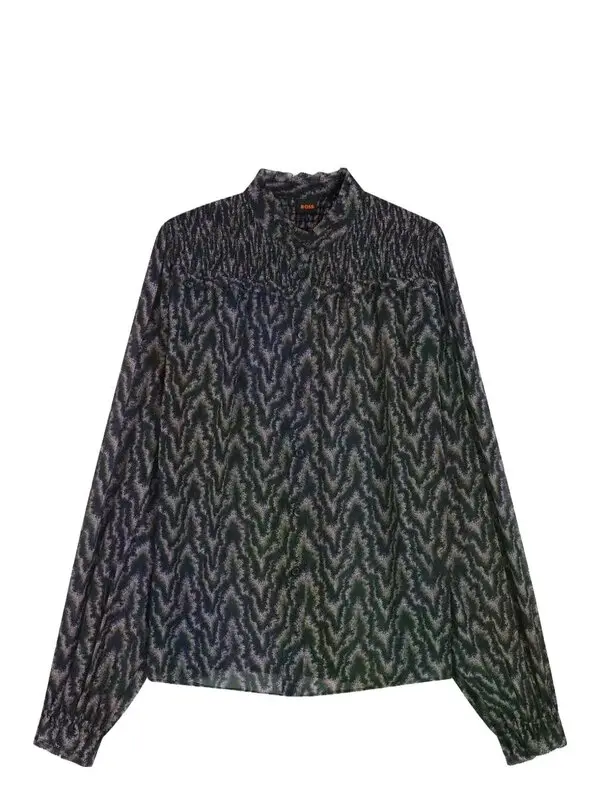 BOSS Benvylla Shirred-detail Patterned Blouse - Blue