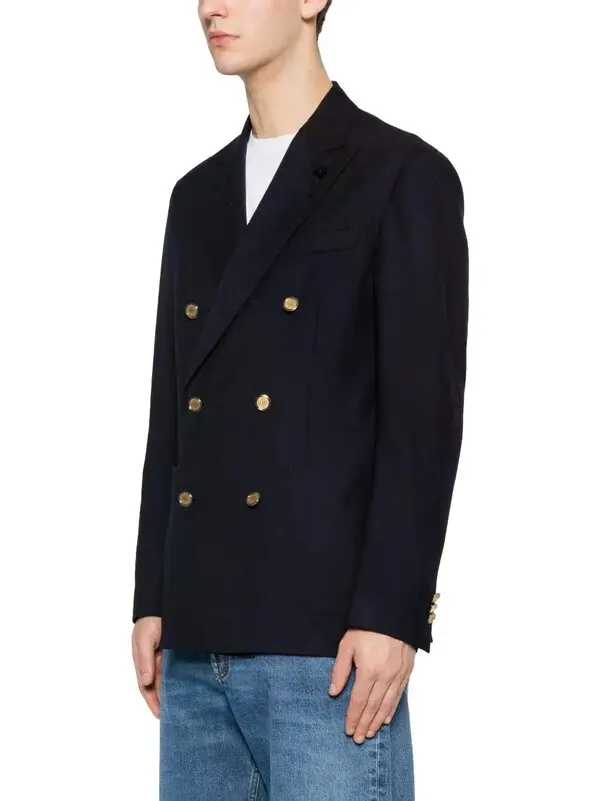LARDINI Double-breasted Gold-tone Blazer - Black