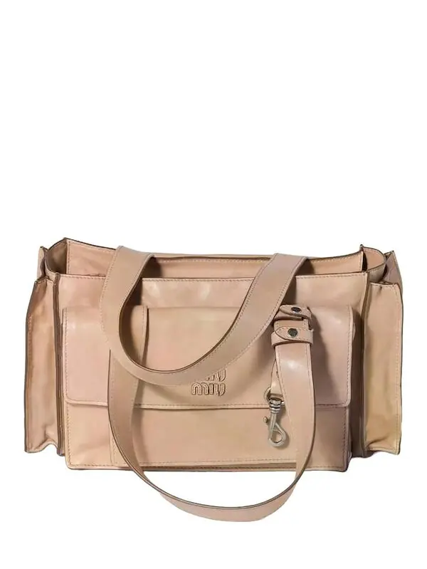 Miu Miu Utilitaire Nappa Leather Shoulder Bag - Neutrals