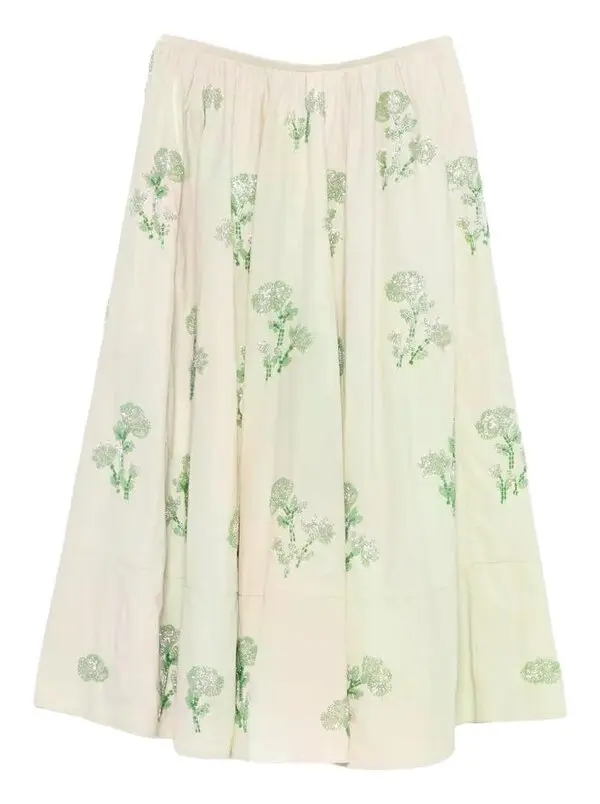 Maje Beaded Floral Embroidered Technical Skirt - Neutrals