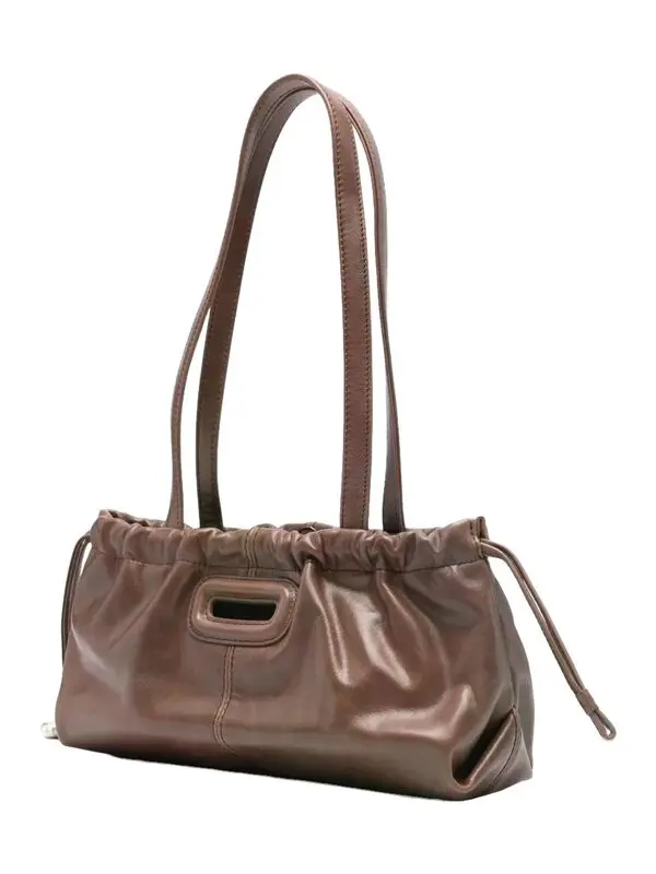 Maje Gathered Leather Shoulder Bag - Brown