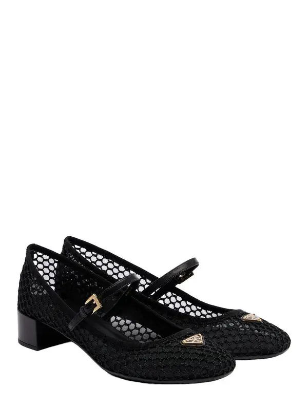 Prada Mary Jane Pumps With Leather Trim - Black