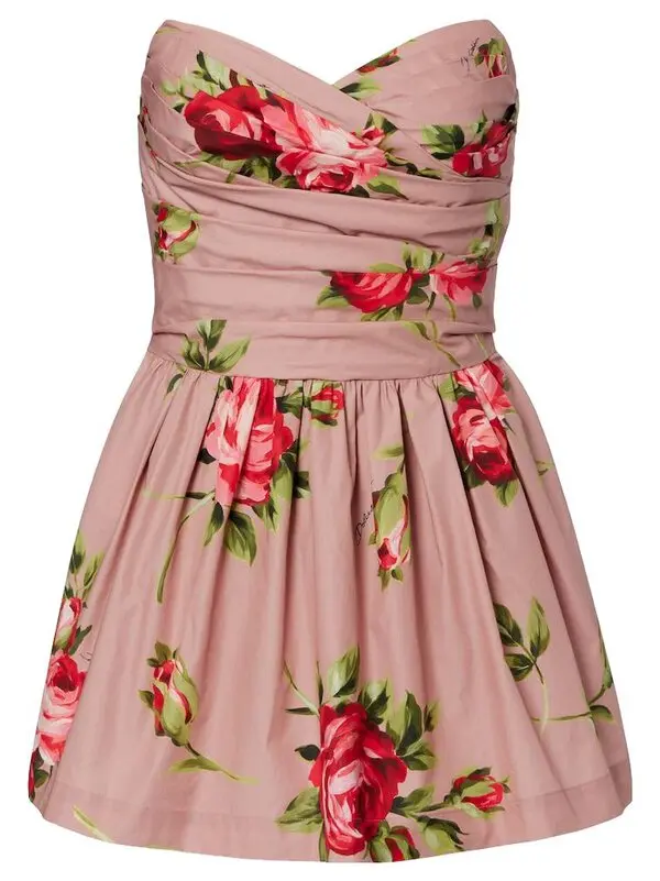 Dolce & Gabbana Floral Cotton Strapless Mini Dress - Multicoloured