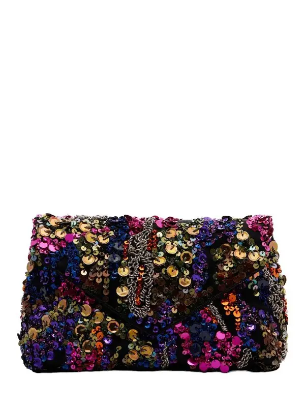 Dries Van Noten Medium Sequined Satin Clutch - Multicoloured