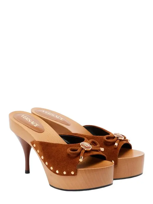 Versace Opera Medusa Suede Platform Mules - Brown