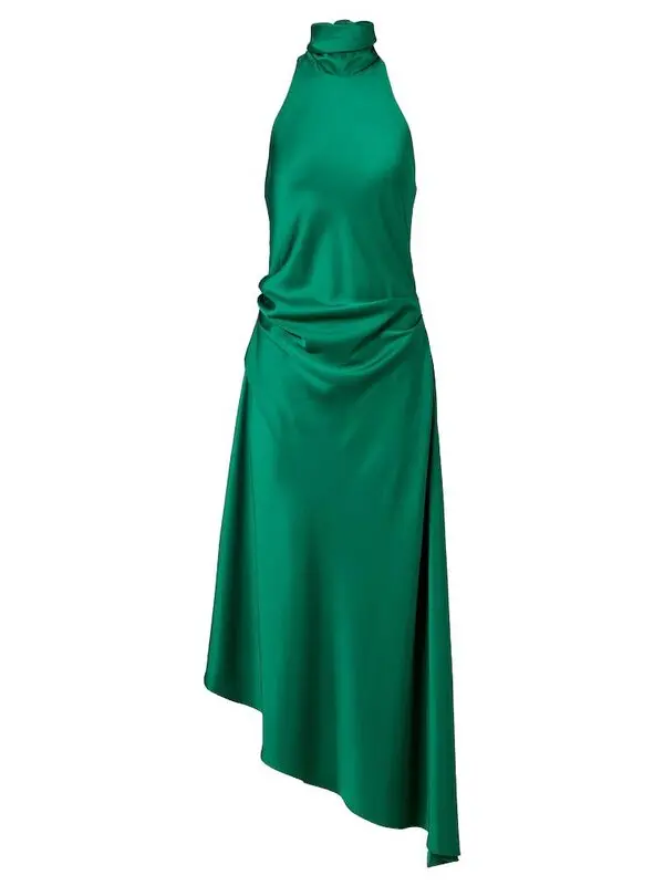 Simkhai Monica Asymmetric Satin Midi Dress - Green