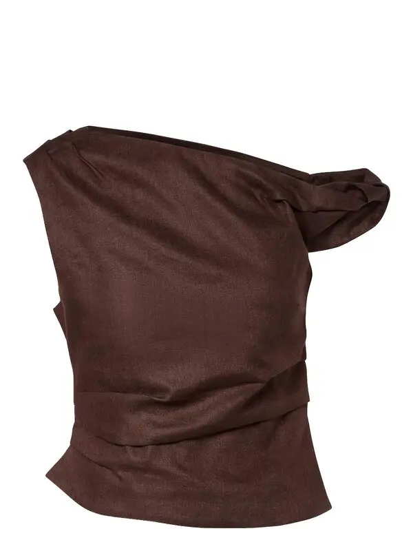 SIR. Linen One-shoulder Top - Brown