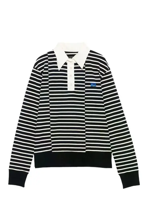 WALES BONNER Striped Collared Polo Top - Blue