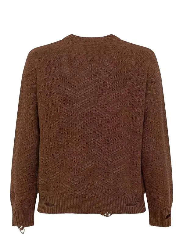 LANEUS Distressed V-neck Jumper - Brown
