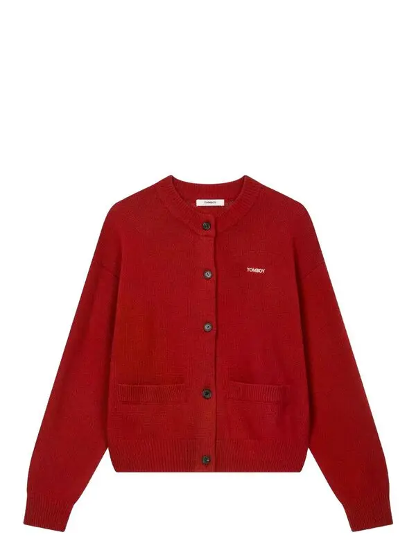 STUDIO TOMBOY Round Neck Buttoned Cardigan - Red
