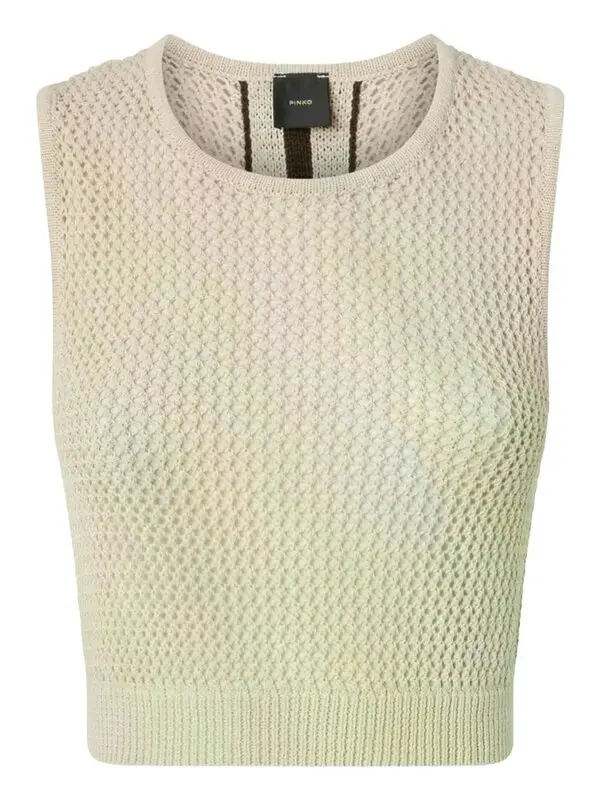 Pinko Sleeveless Knitted Crop Top With Openwork Detailing - Neutrals