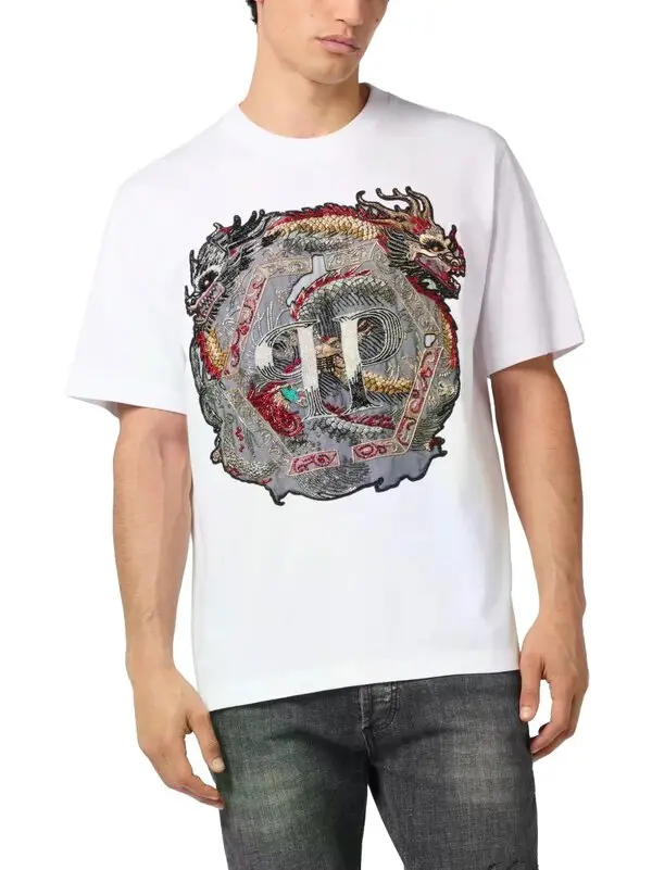 Philipp Plein Round-neck Dragon-motif T-shirt - White