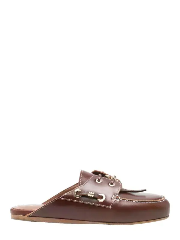 Maje Eyelet Lace-up Leather Mules - Brown