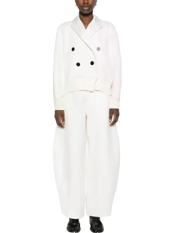 Sacai Ivory High-waisted Button-fastening Trousers - Neutrals