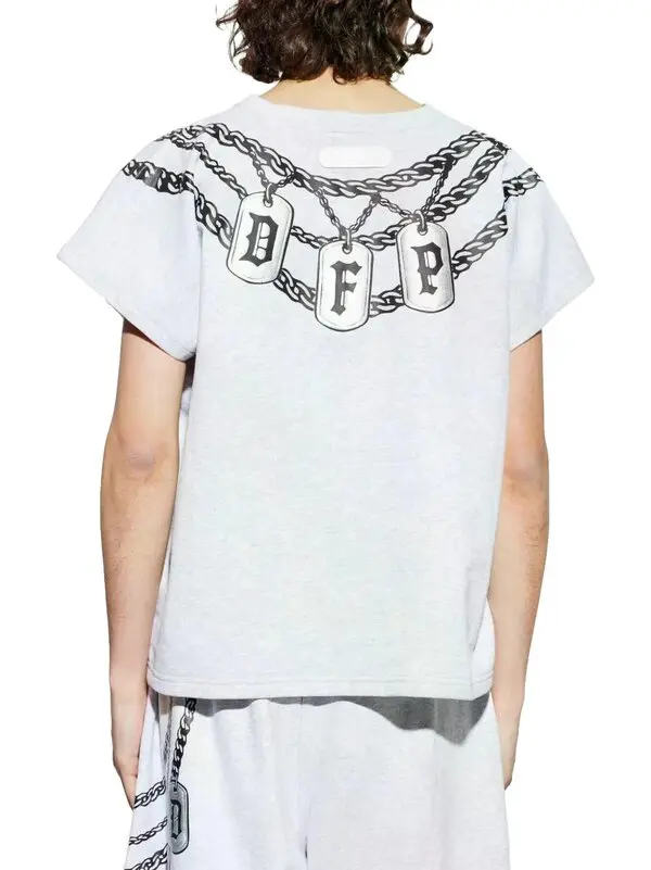 PDF Chain Print V-neck T-shirt - Grey