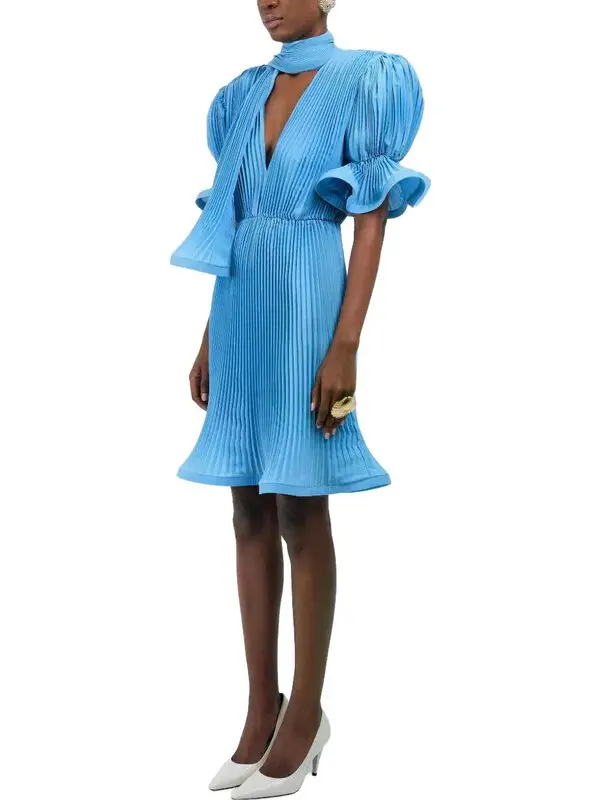 ROWEN ROSE Pleated Puffy Midi Dress - Blue