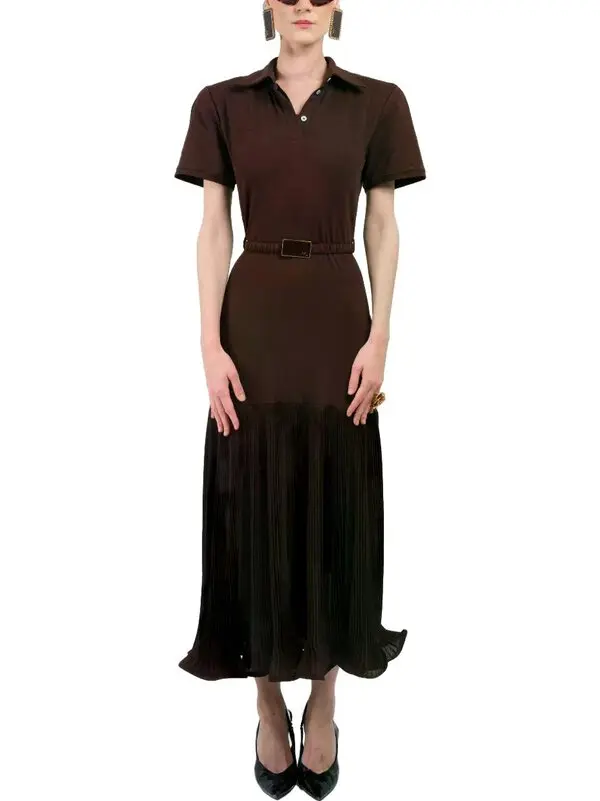 ROWEN ROSE Pleated Maxi Polo Dress - Brown