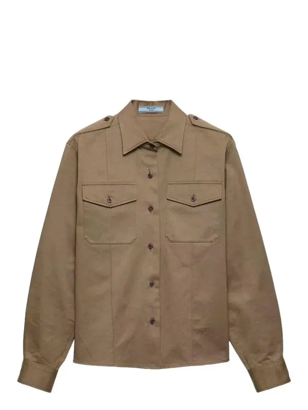 Prada Chino Shirt With Classic Collar And Flap Pockets - Neutrals