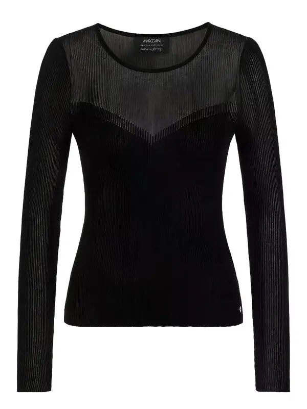 MARCCAIN Ribbed Knit T-shirt With Sheer Panel - Black