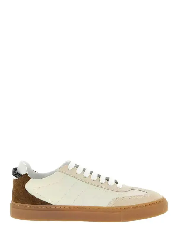Brunello Cucinelli Lace-up Sneakers With Monile Detail - Neutrals