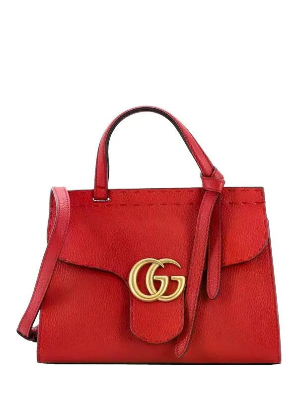 Gucci Gg Marmont Leather Mini Satchel Top Handle Bag - Red