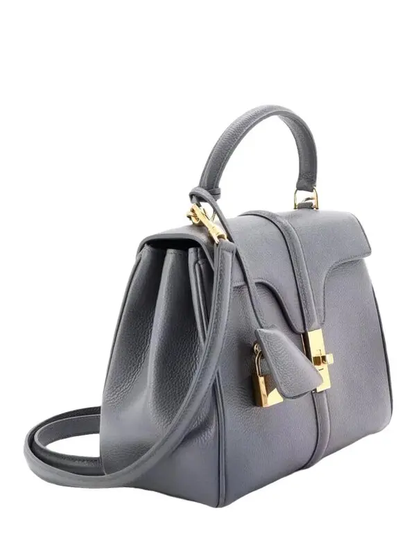 Celine 16 Top Handle Bag Grained Calfskin Small Satchel - Grey