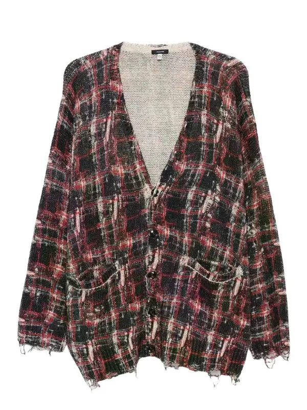 R13 Frayed Checkered Cardigan - Black
