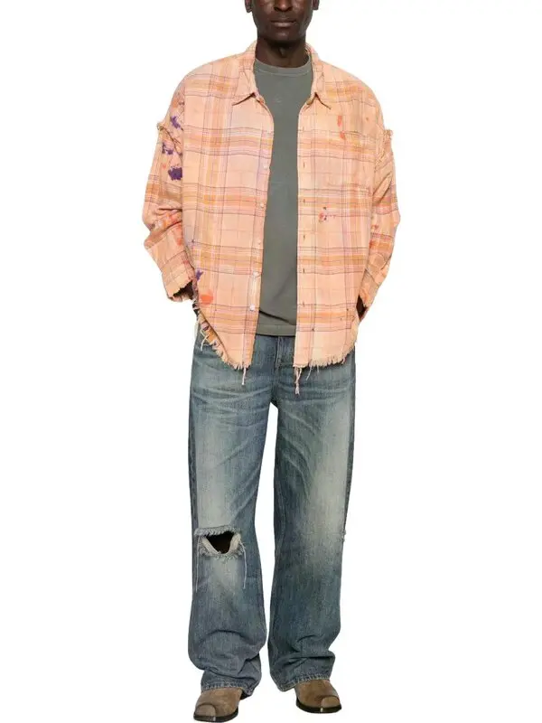 R13 Plaid Frayed Shirt - Orange