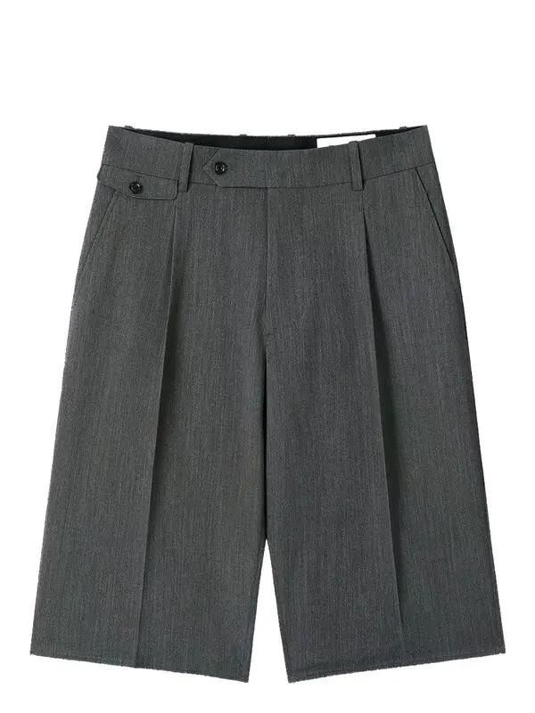 TONYWACK Tailored Shorts With Frayed Hem And Button Detail - Grey