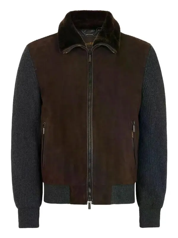 MOORER Fur-collar Bomber Jacket - Brown