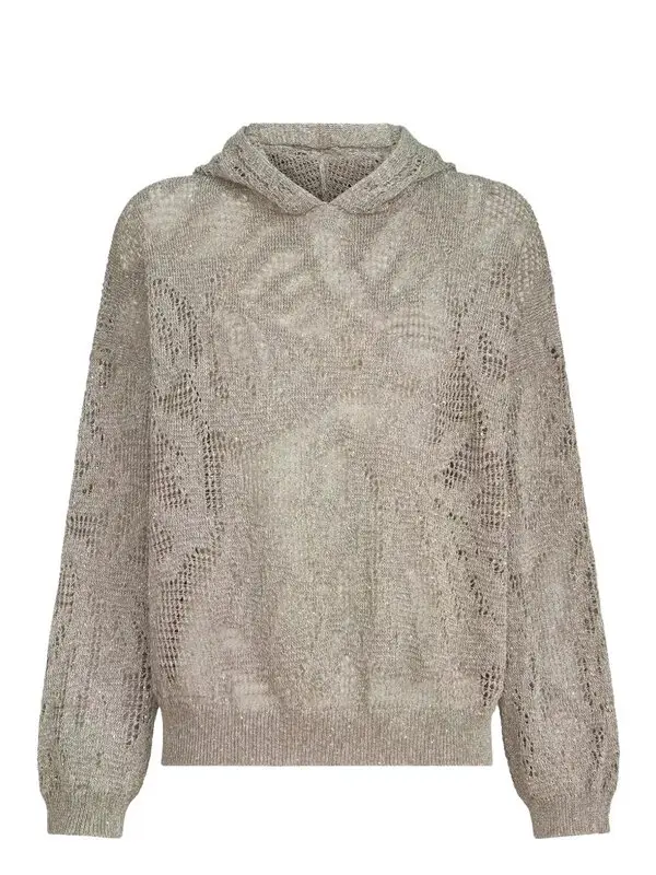 Brunello Cucinelli Openwork Knit Hooded Sweater - Neutrals
