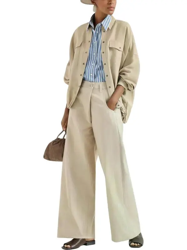 Brunello Cucinelli Palazzo Pants With Monili Decoration - Neutrals
