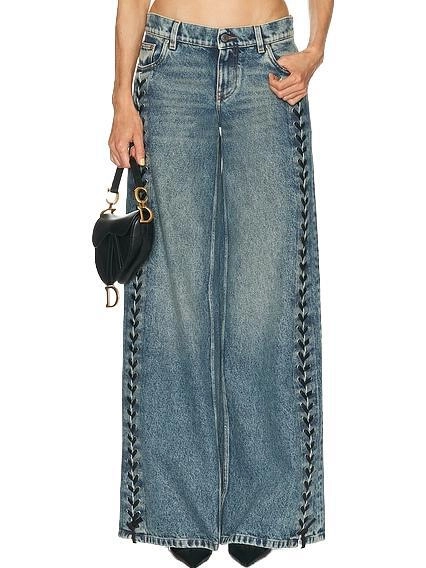 Stella McCartney Laced Denim Wide Leg Trousers - Mid Blue