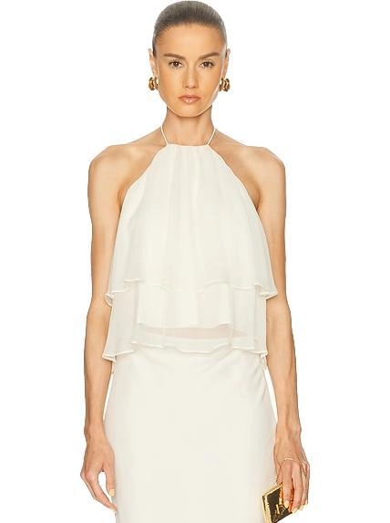 THE SEI Ruffle Halter Top - Cream