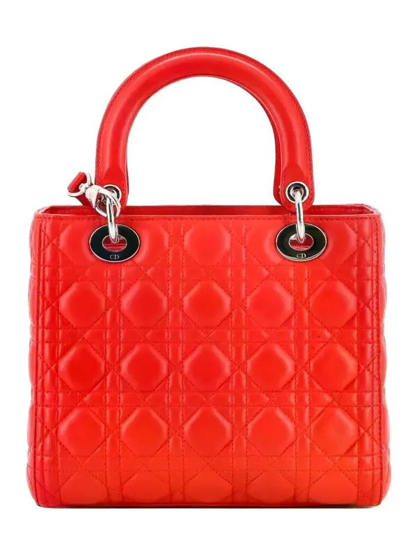 Dior Lady Bag Cannage Quilt Lambskin Medium Satchel - Red