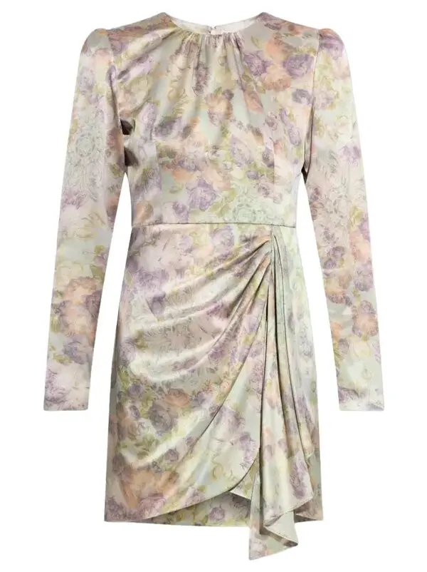 Alessandra Rich Floral Print Draped Dress - Neutrals