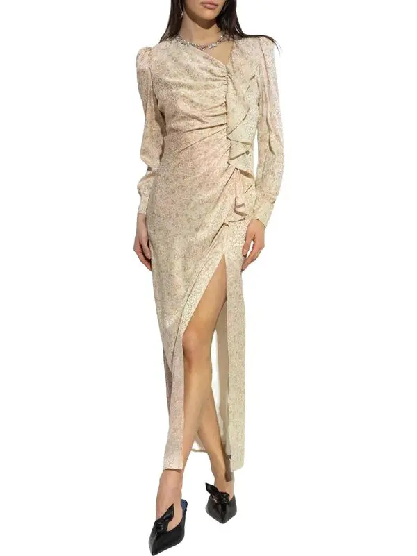 Alessandra Rich Floral Print Ruffled Maxi Dress - Neutrals