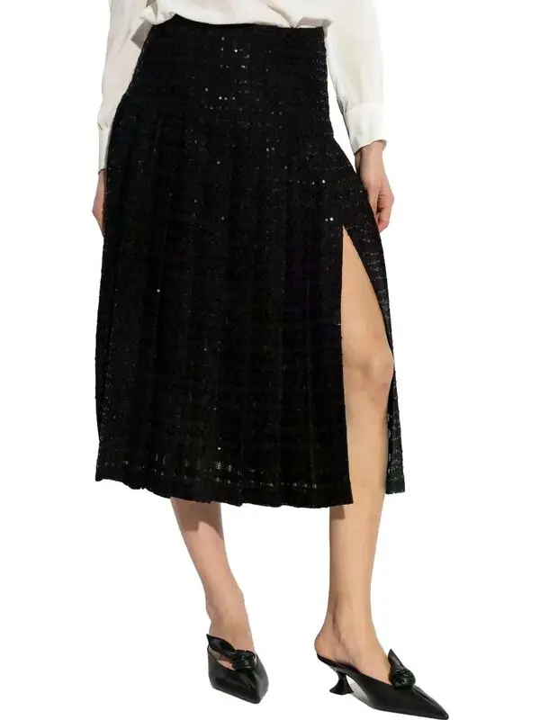 Alessandra Rich Sequin Slit Skirt - Black