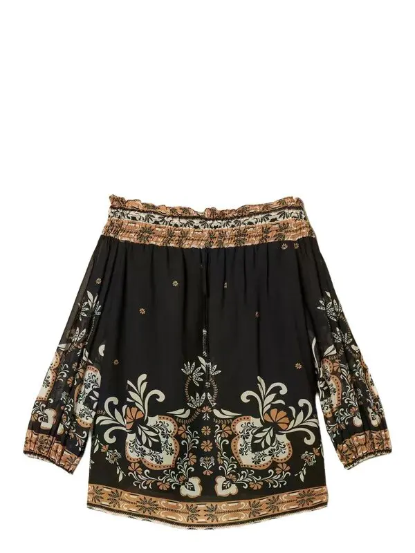 TWINSET Printed Georgette Off-shoulder Blouse - Black