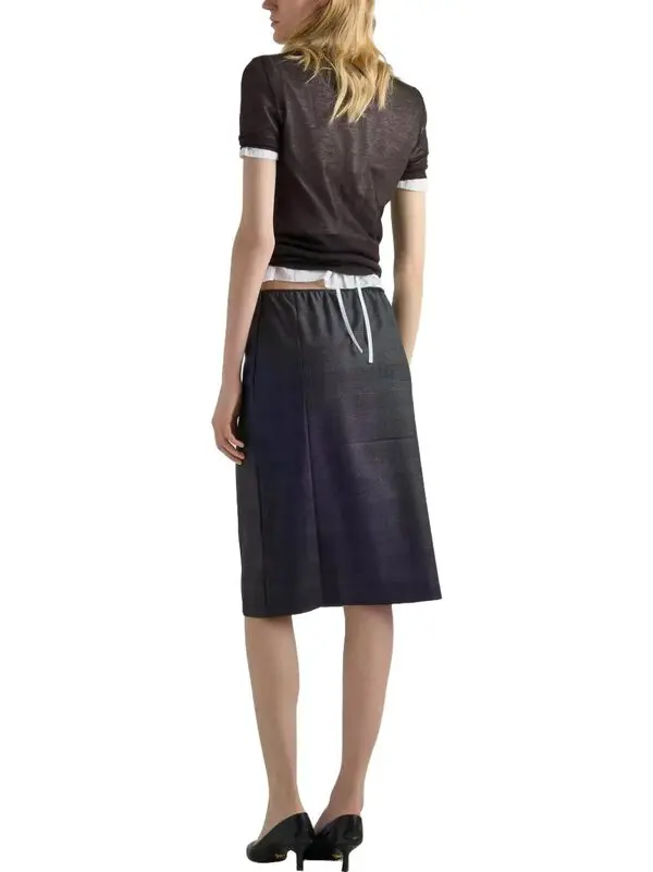 Prada Checked Wool Midi Skirt With Lace Hem - Grey