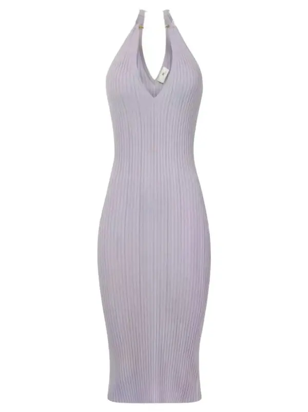 Elisabetta Franchi Ribbed Knit V-neck Midi Dress - Purple